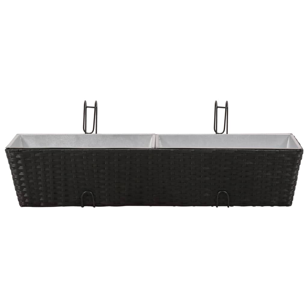 vidaXL 2x Balcony Trapezoid Rattan Planter 80cm Black Plant Flower Pot ...
