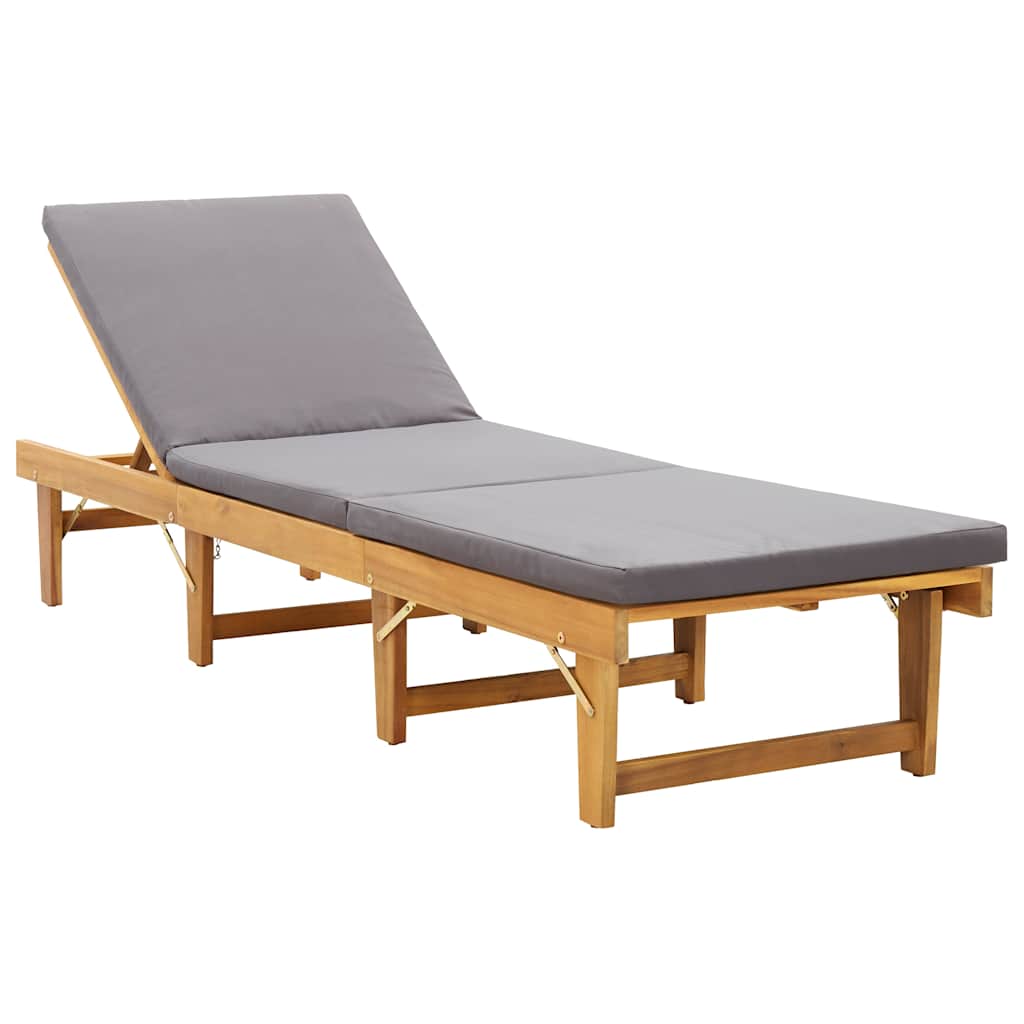 vidaXL Solid Acacia Wood Folding Sun Lounger with Cushion Sunbed Lounge ...