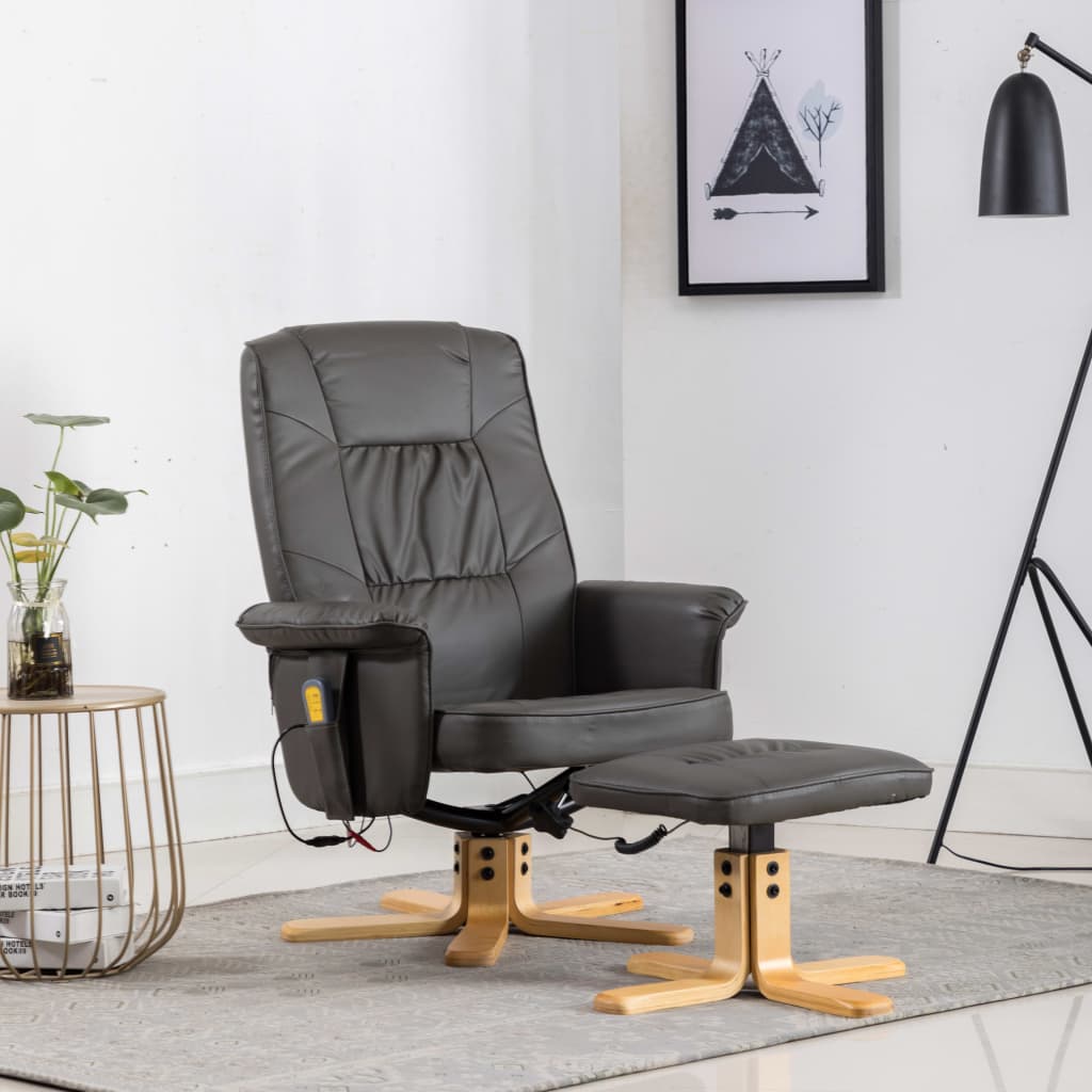 Vidaxl Tv Massage Recliner With Footstool Grey Faux Leather Reclining Chair Buy Massage Chairs