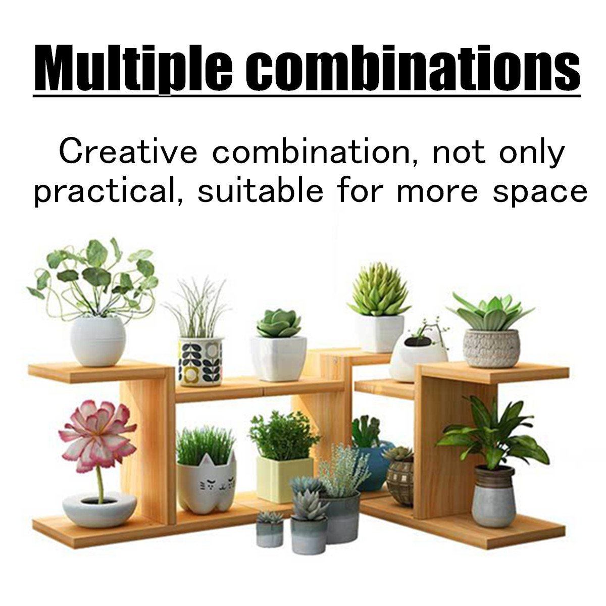 Simple Wooden Desktop Plant Shelves Home Office Flower Pot Plant Rack ...